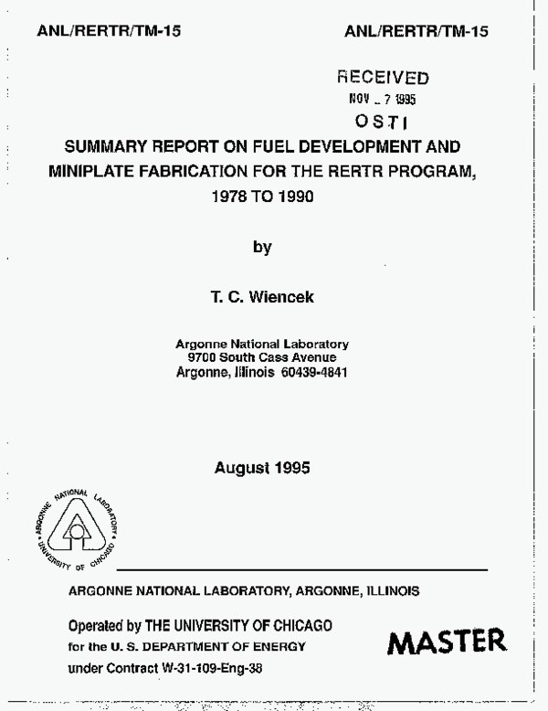 (PDF) Summary report on fuel development and miniplate fabrication for ...