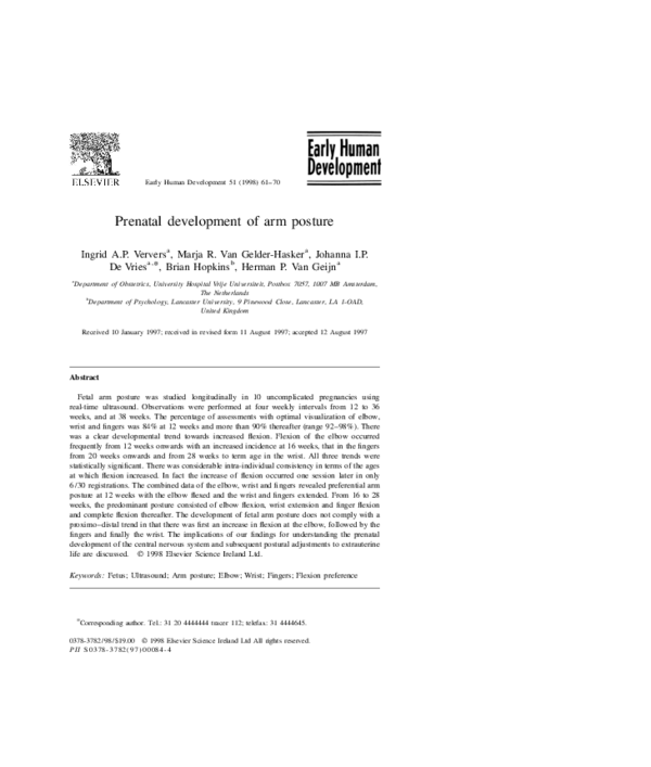 (PDF) Prenatal development of arm posture