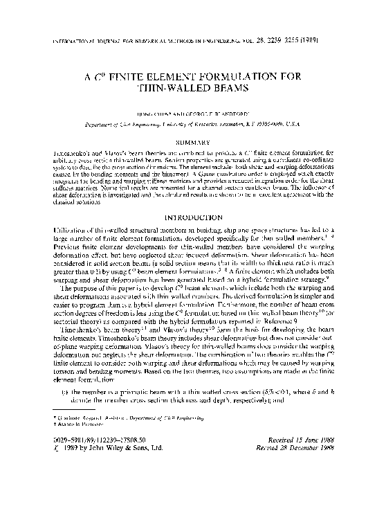 (PDF) AC0 finite element formulation for thin-walled beams