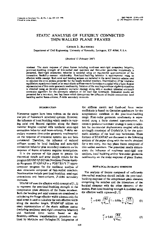 (PDF) Static analysis of flexibly connected thin-walled plane frames
