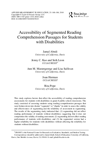 (PDF) Accessibility of Segmented Reading Comprehension Passages for ...