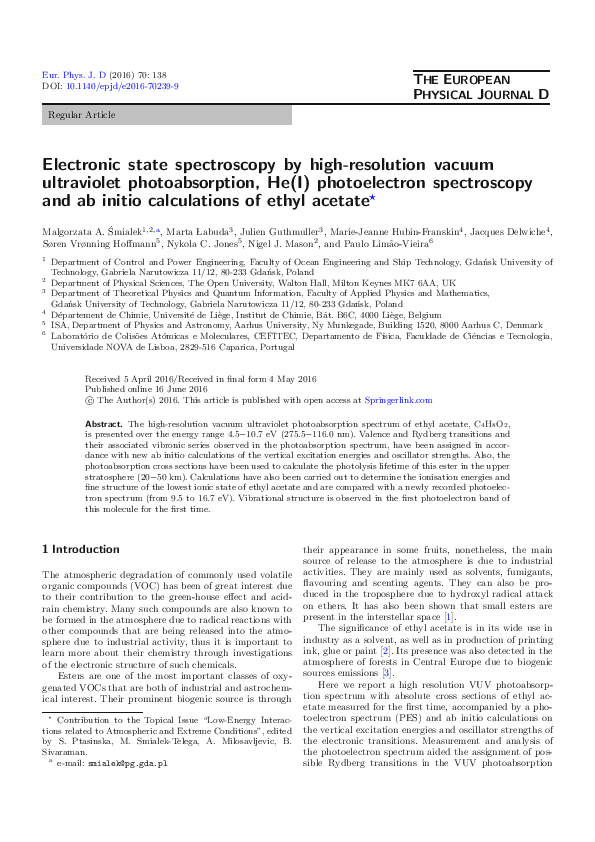 (PDF) Electronic state spectroscopy by high-resolution vacuum ...