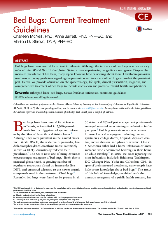 (PDF) Bed Bugs: Current Treatment Guidelines