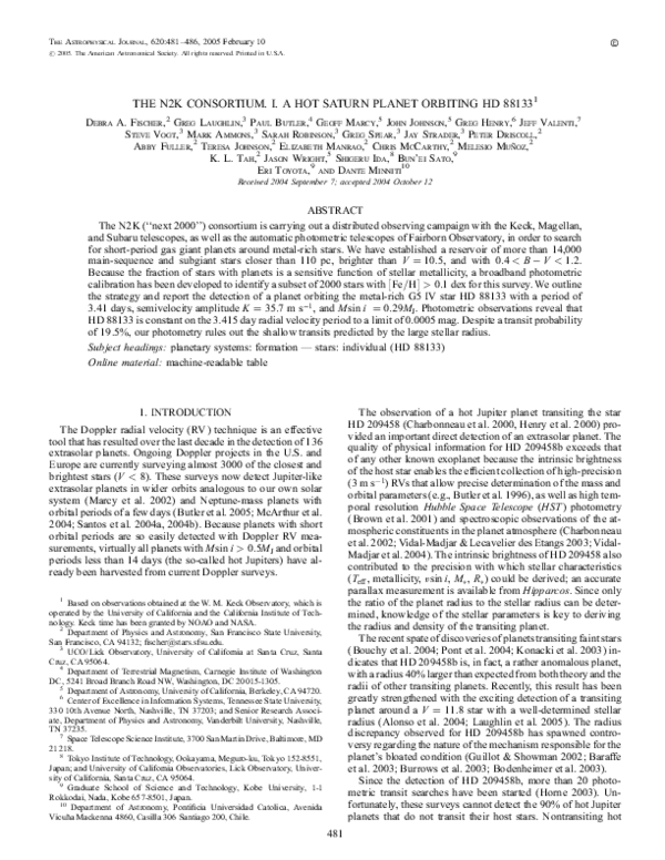 (PDF) A Hot Saturn Planet Orbiting HD 88133, from the N2K Consortium