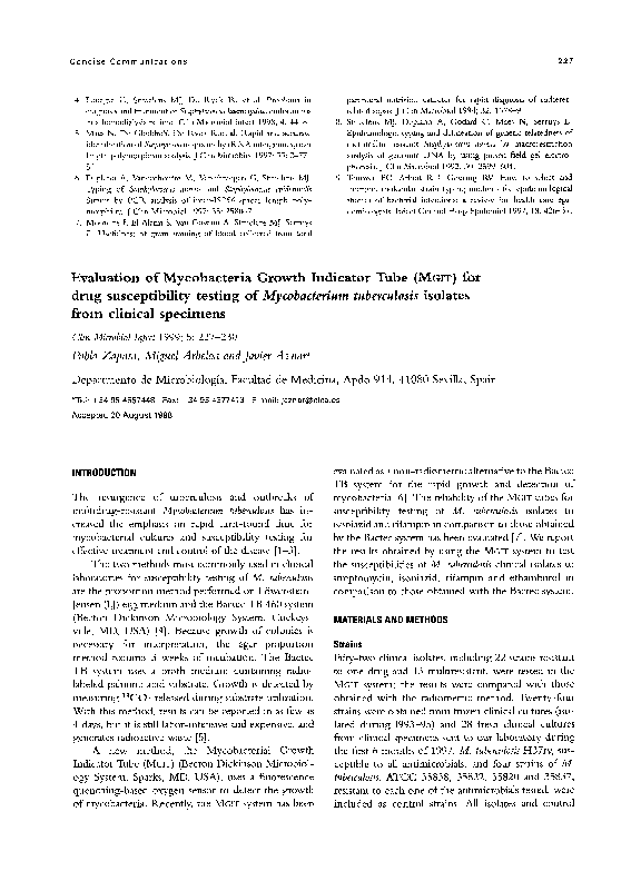 (PDF) Evaluation of Mycobacteria Growth Indicator Tube (Mgit) for drug ...