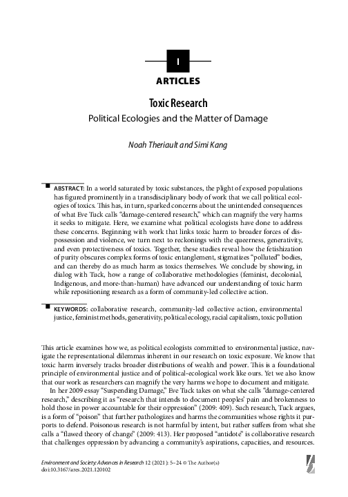 (PDF) Toxic Research: Political Ecologies and the Matter of Damage ...