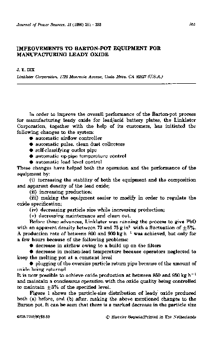 (PDF) Improvements to Barton-pot equipment for manufacturing leady oxide