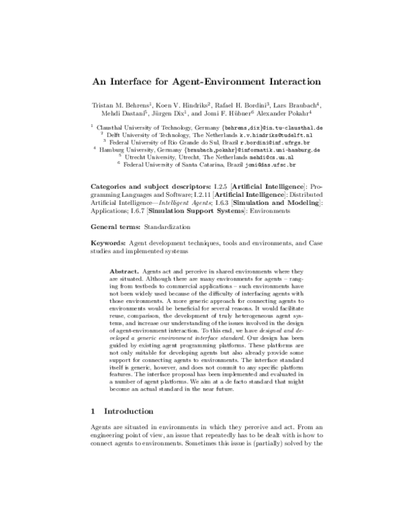 (PDF) An Interface for Agent-Environment Interaction