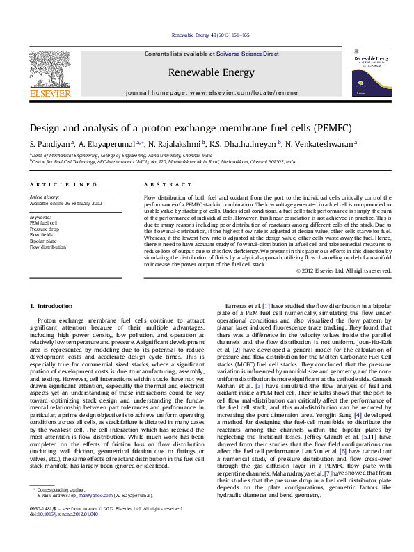 (PDF) Design and analysis of a proton exchange membrane fuel cells (PEMFC)