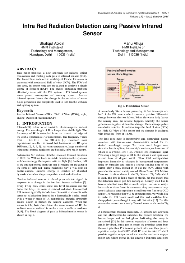 (PDF) Infra Red Radiation Detection using Passive Infrared Sensor