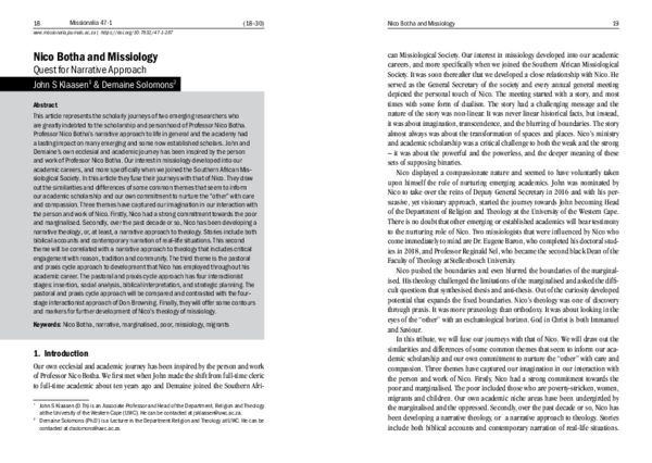 (PDF) Nico Botha and Missiology: Quest for Narrative Approach