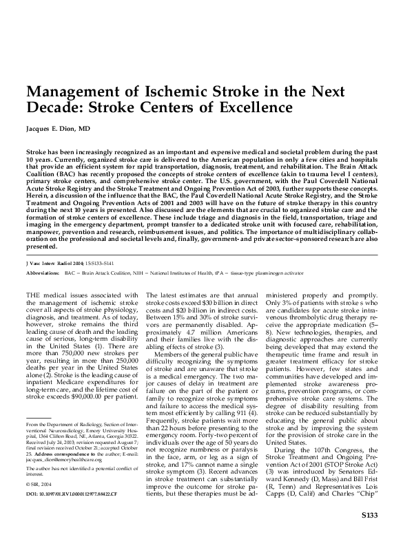 (PDF) Management of Ischemic Stroke in the Next Decade: Stroke Centers ...