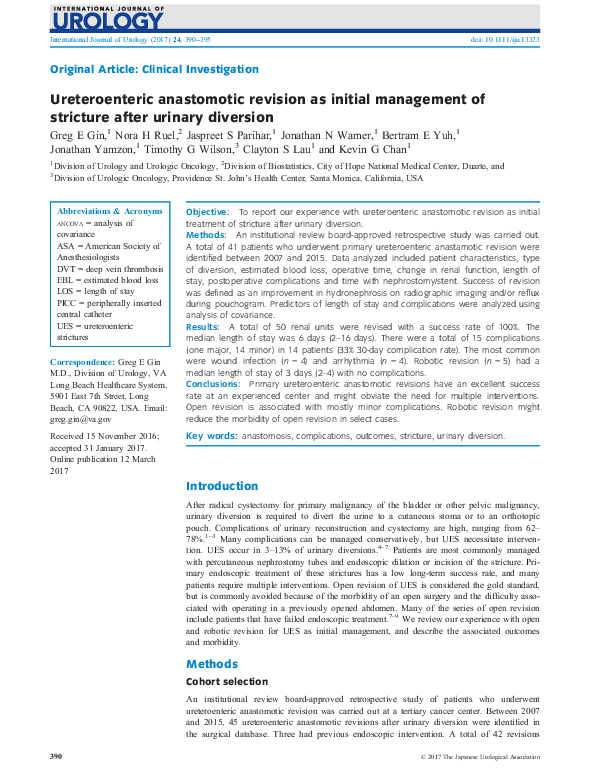 (PDF) Ureteroenteric anastomotic revision as initial management of stricture after urinary diversion