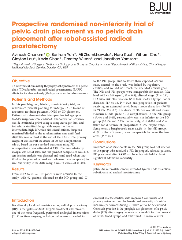 (PDF) Prospective randomised non-inferiority trial of pelvic drain placement vs no pelvic drain ...