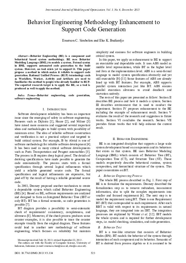 (PDF) Behavior Engineering Methodology Enhancement to Support Code Generation
