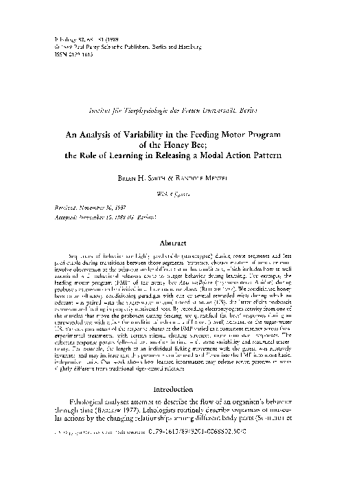 (PDF) An Analysis of Variability in the Feeding Motor Program of the ...
