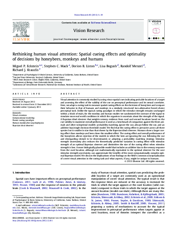 (PDF) Visual Attention in Bees, Monkeys, and Humans