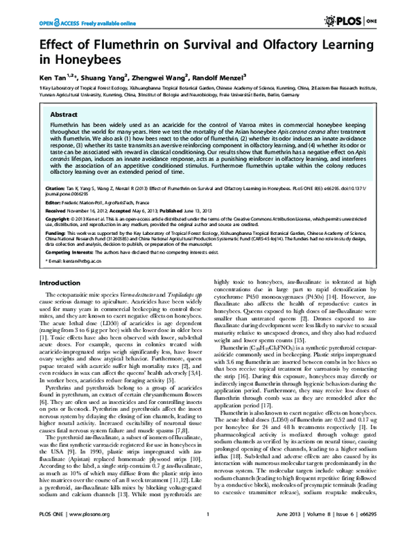(PDF) Effect of Flumethrin on Survival and Olfactory Learning in Honeybees