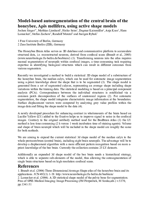 (PDF) Model-based autosegmentation of the central brain of the honeybee, Apis mellifera, using ...