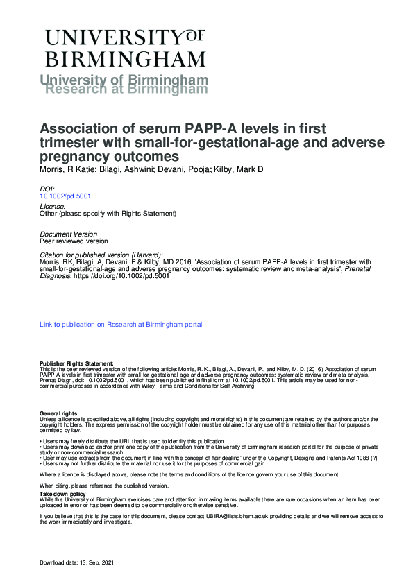 (PDF) Association of serum PAPP-A levels in first trimester with small ...