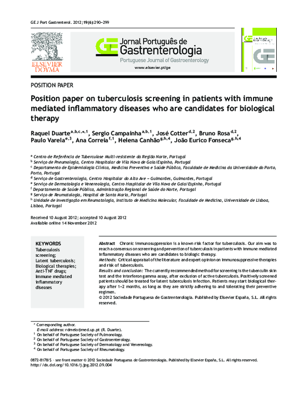 (PDF) Position paper on tuberculosis screening in patients with immune ...
