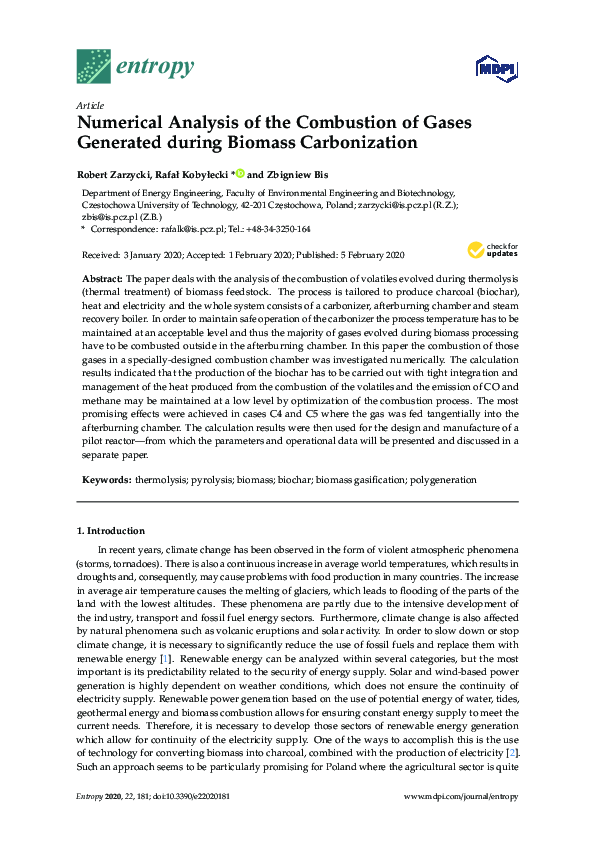 (PDF) Numerical Analysis of the Combustion of Gases Generated during Biomass Carbonization ...