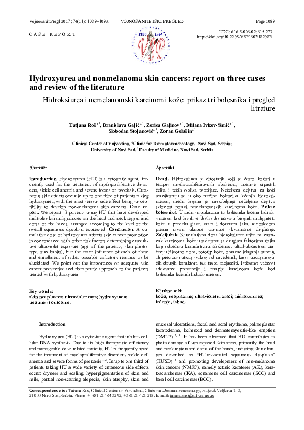 (PDF) Hydroxyurea and nonmelanoma skin cancers: Report of three cases ...
