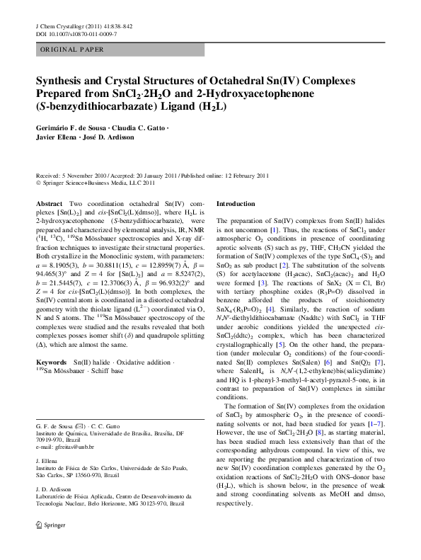 (PDF) Synthesis and Crystal Structures of Octahedral Sn(IV) Complexes ...