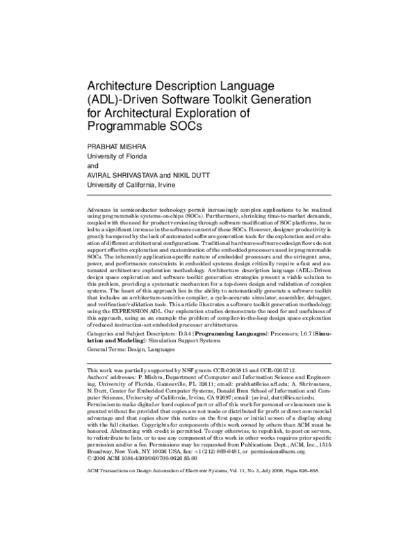 Pdf Architecture Description Language Adl Driven Software Toolkit Generation For