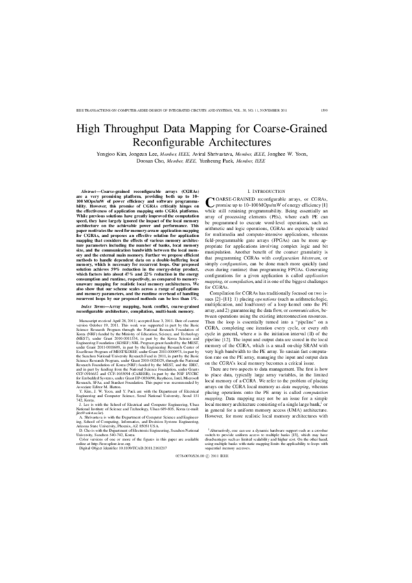 Pdf High Throughput Data Mapping For Coarse Grained Reconfigurable Architectures Aviral