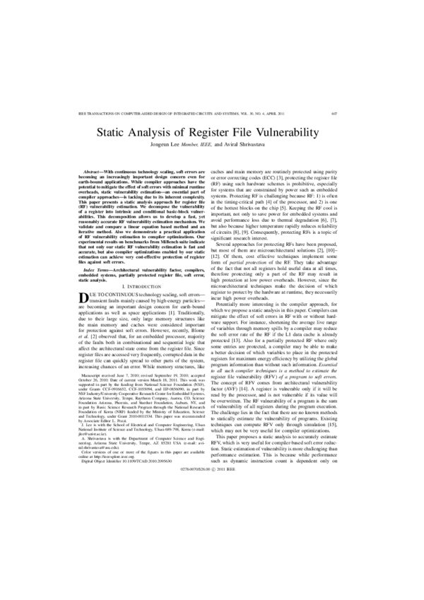 Pdf Static Analysis Of Register File Vulnerability