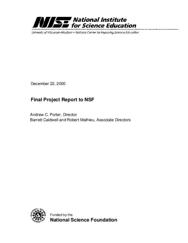 (PDF) Final Project Report to NSF