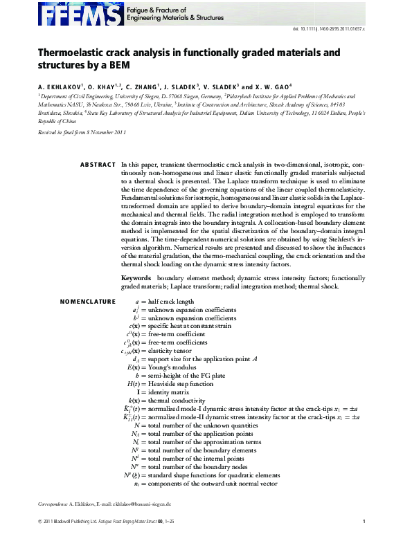 Pdf Fracture Analysis Of Functionally Graded Materials By A Bem