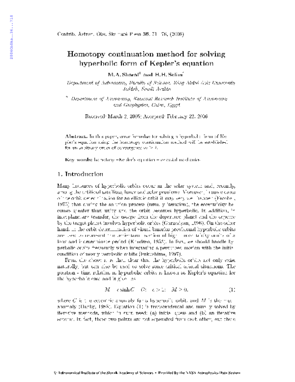 Pdf Homotopy Continuation Method For Solving Hyperbolic Form Of Keplers Equation Hadia