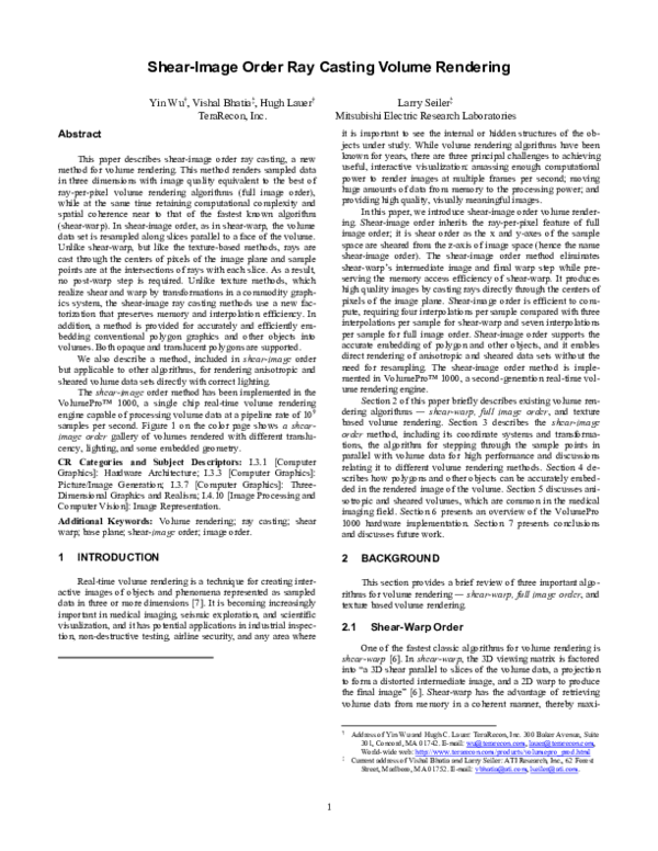 (PDF) Shear-image order ray casting volume rendering
