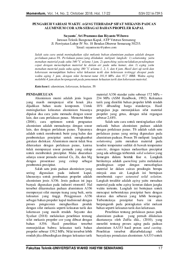 (PDF) Pengaruh Variasi Waktu Aging Terhadap Sifat Mekanis Paduan Aluminium Cor A356 Sebagai ...