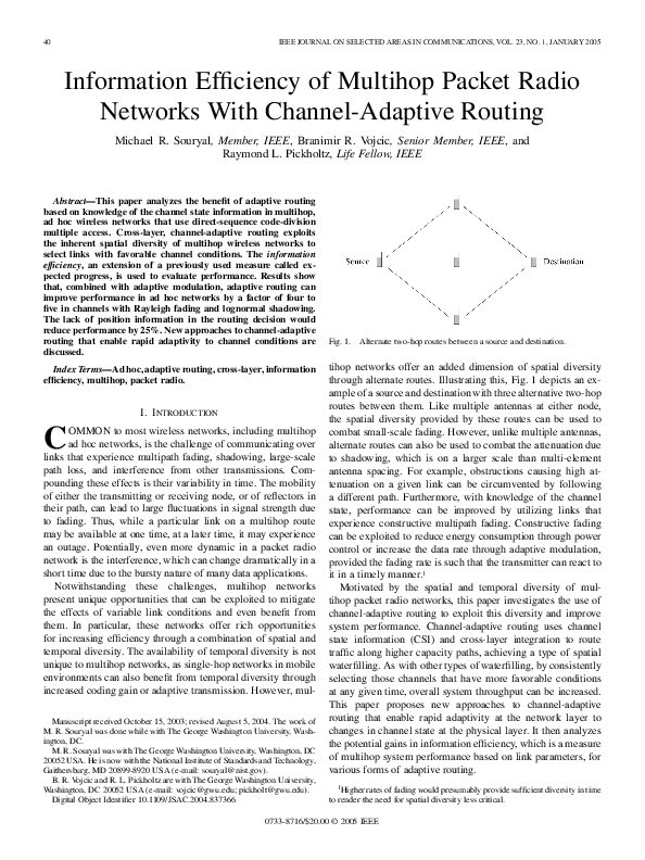 (PDF) Information efficiency of multihop packet radio networks with channel-adaptive routing