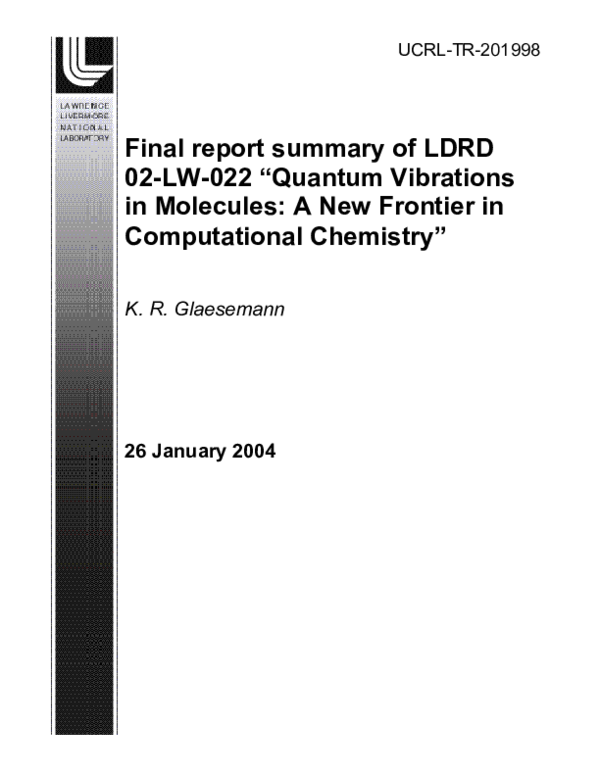 (PDF) Final report summary of LDRD 02-LW-022''Quantum Vibrations in Molecules: A New Frontier in ...