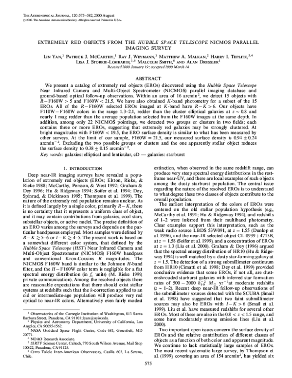 (PDF) Extremely Red Objects from the [ITAL]HUBBLE SPACE TELESCOPE[/ITAL][ITAL]Hubble Space ...