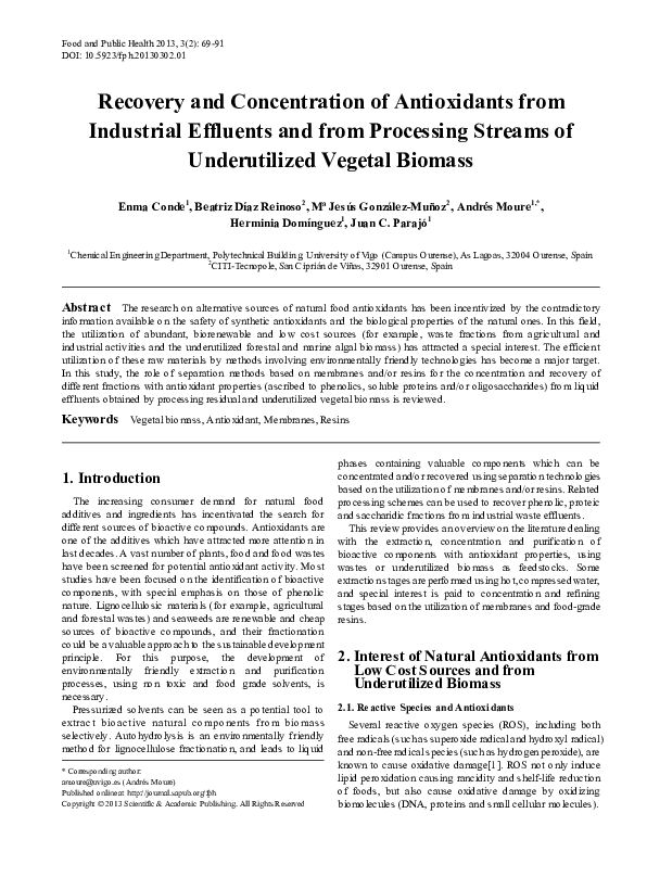 (PDF) Recovery and Concentration of Antioxidants from Industrial ...