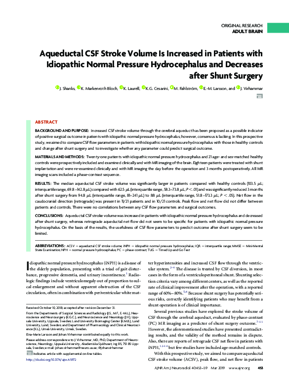 (PDF) Aqueductal CSF Stroke Volume Is Increased in Patients with ...