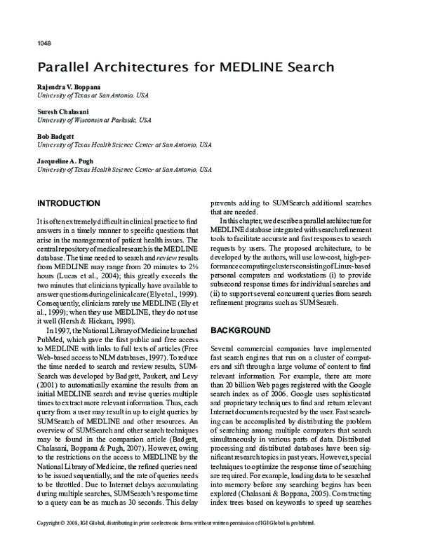 (PDF) Parallel Architectures for MEDLINE Search