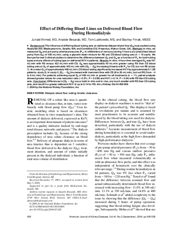 (PDF) Effect of differing blood lines on delivered blood flow during ...