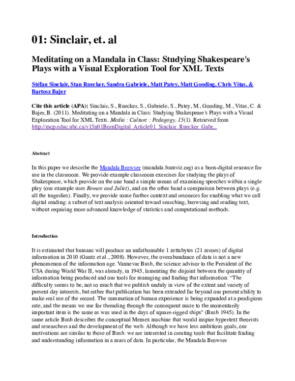 (PDF) Meditating on a Mandala in Class: Studying Shakespeare's Plays ...