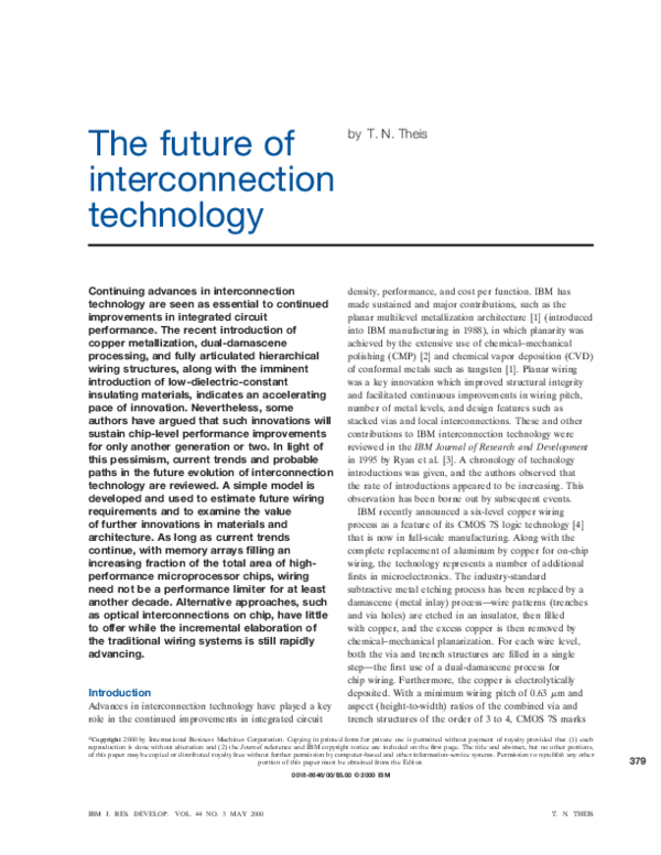 (PDF) The future of interconnection technology