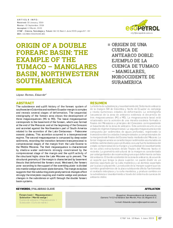 (PDF) Origin of a double forearc basin: The example of the Tumaco ...