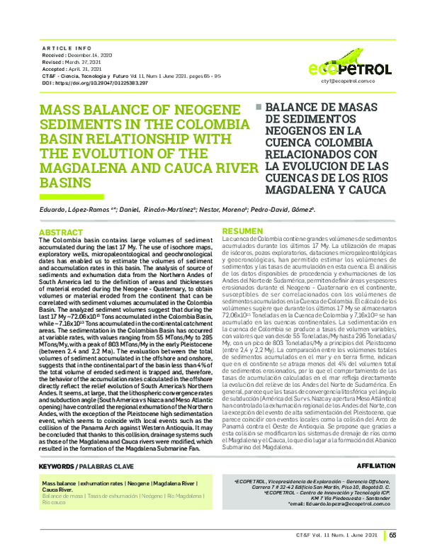 (PDF) Mass balance of Neogene sediments in the Colombia basin ...