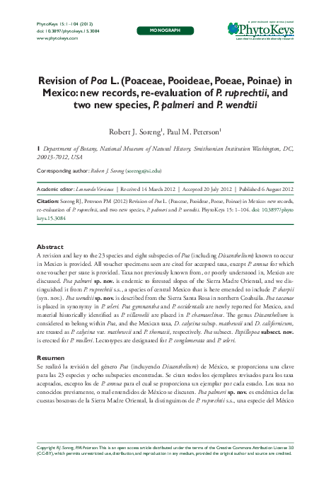 (PDF) Revision of Poa L. (Poaceae, Pooideae, Poeae, Poinae) in Mexico ...