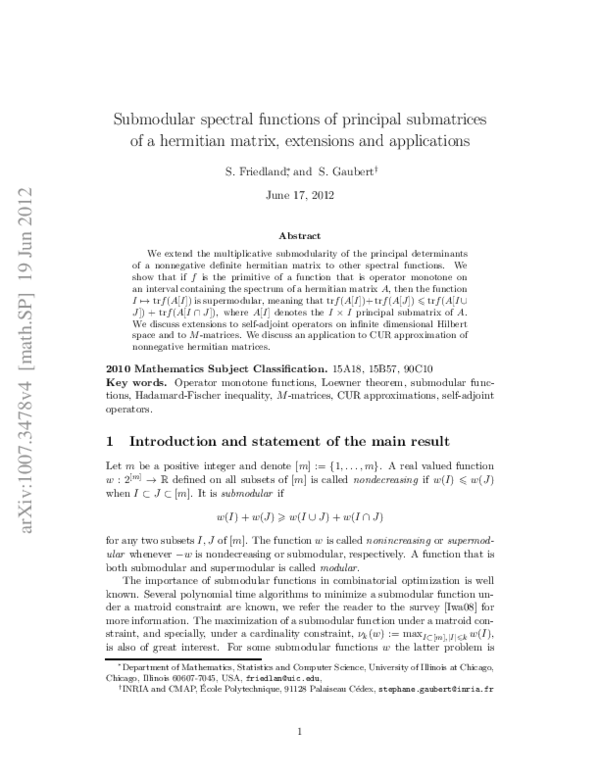 (PDF) Submodular spectral functions of principal submatrices of a hermitian matrix, extensions ...