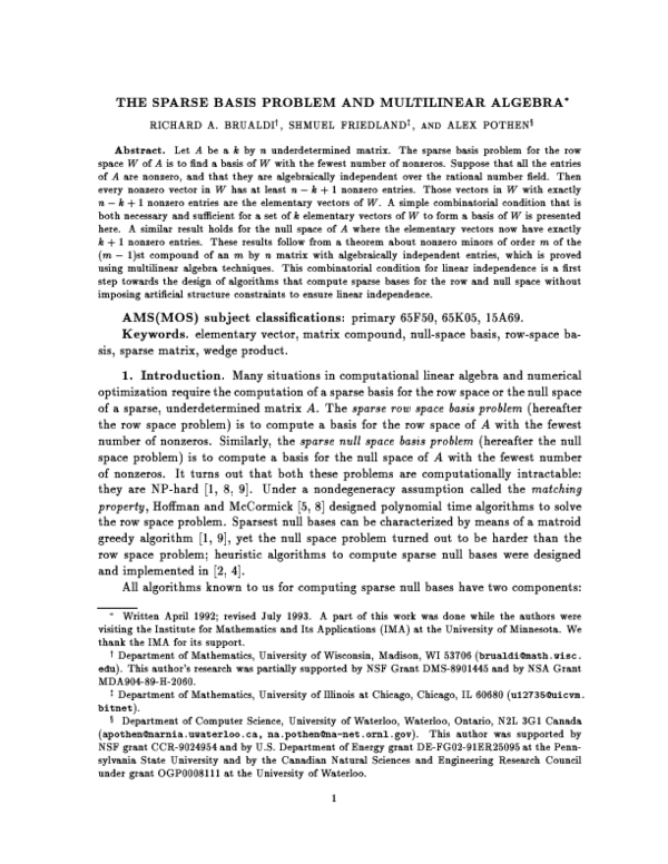 (PDF) The Sparse Basis Problem and Multilinear Algebra | Shmuel ...